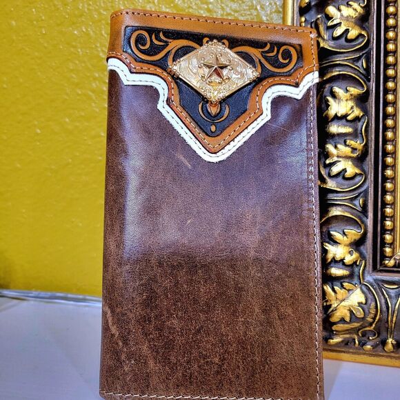 Rodeo | Bags | Sheriff Star Western Wallet Genuine Leather Handtooled ...